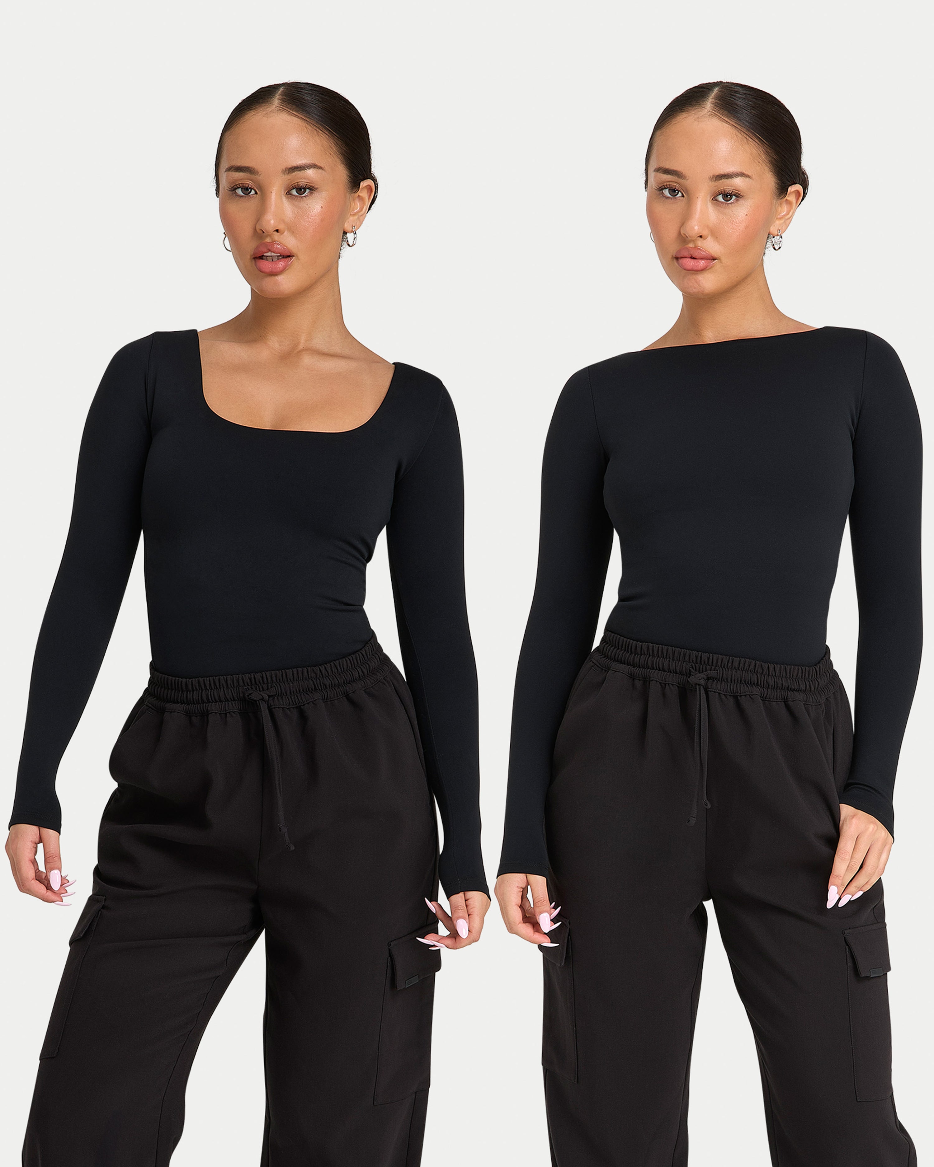 Womens Essentials Dual Wear Long Sleeve Top - Black | HERA Clothing